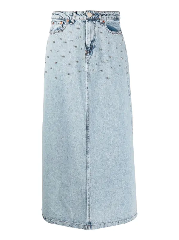ANA RADU Crystal-embellished Denim Midi Skirt - Blue