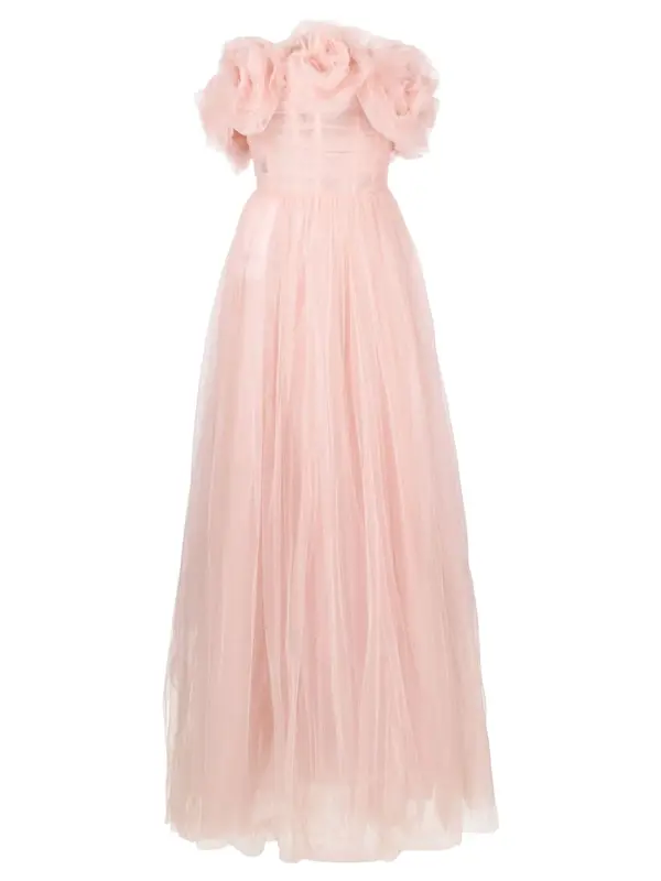 ANA RADU Rose-appliqué Tulle Gown - Pink