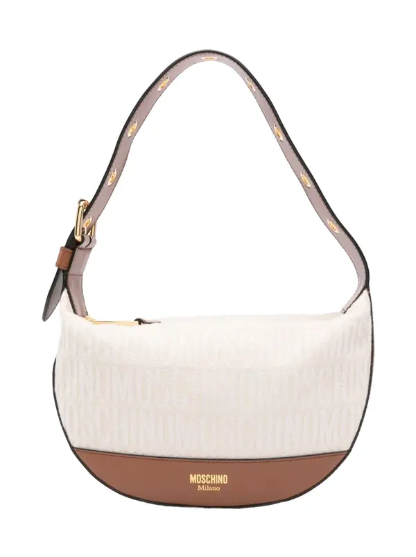 Moschino Logo Jacquard Shoulder Bag - Neutrals