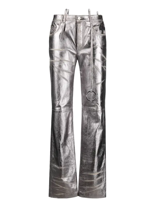 Attico Distressed Straight-leg Leather Trousers - Silver
