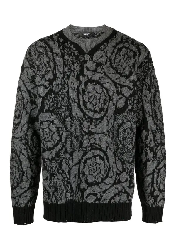 Versace Barocco-intarsia Wool Jumper - Grey