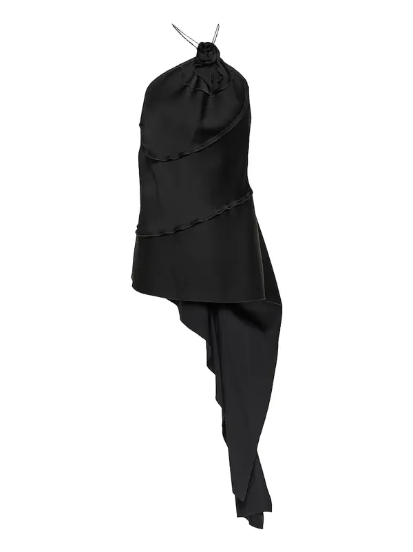 Victoria Beckham Floral-appliqué Draped Satin Top - Black