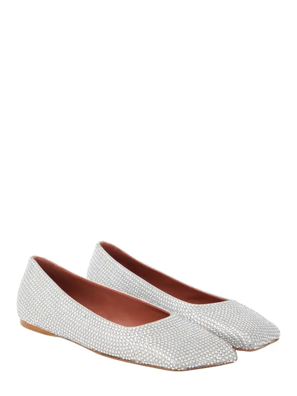 Amina Muaddi Ane Embellished Ballet Flats - Silver