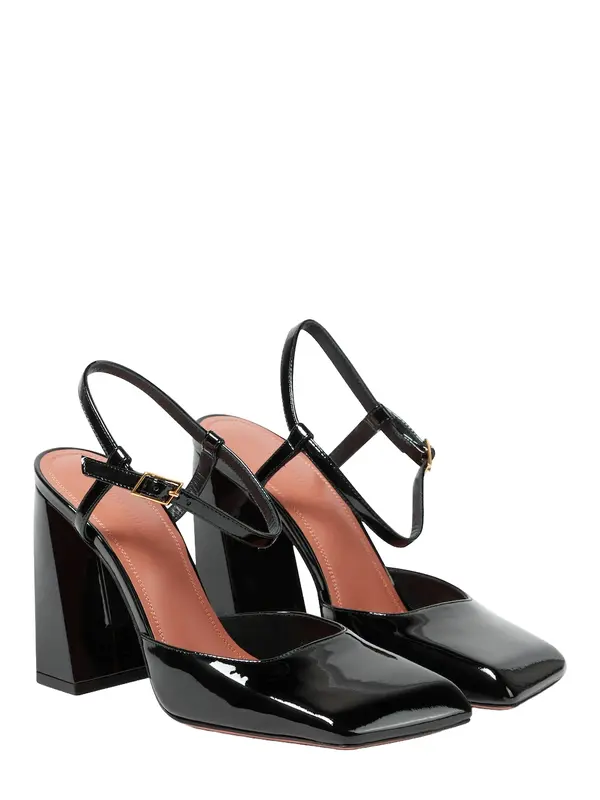 Amina Muaddi Charlotte 95 Patent Leather Pumps - Black