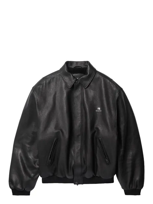 Balenciaga Logo-embroidered Leather Blouson Jacket - Black
