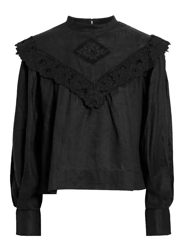 MARANT ETOILE Elija Broderie Anglaise Cotton-blend Blouse - Black