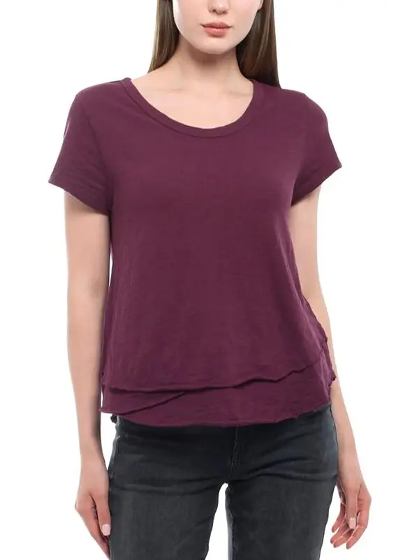 WILT CLOTHING Tiered-hem T-shirt - Dark Fig