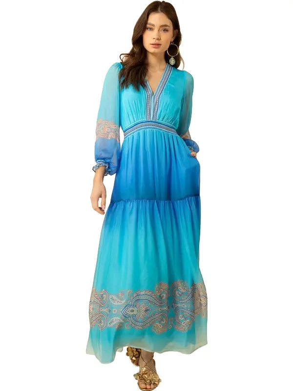 Hale Bob Ayla Chiffon Maxi Dress - Blue