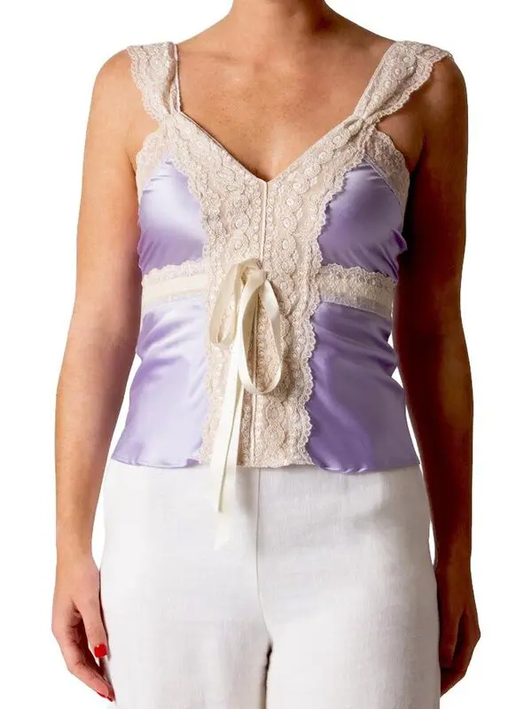 Miguelina Silk And Lace Cami - Purple
