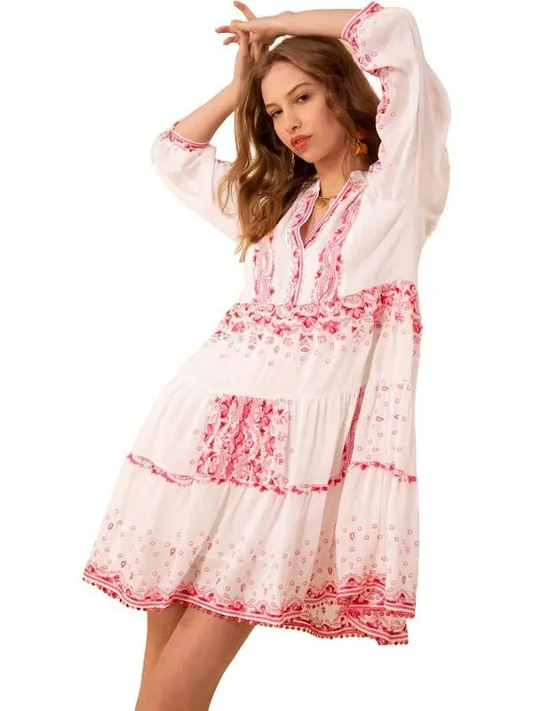 Hale Bob Emery Embroidered Dress - Pink