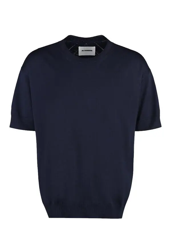 JIL SANDER Wool Short Sleeve Sweater - Blue