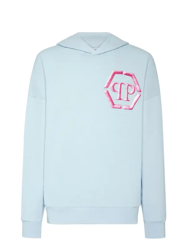 Philipp Plein Logo-embroidered Cotton Hoodie - Blue
