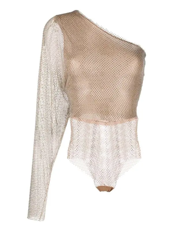 GENNY Rhinestone-mesh Bodysuit - Gold