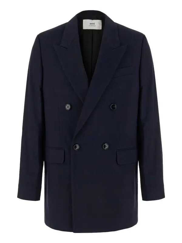 Ami Double-breasted Virgin-wool Blazer - Blue