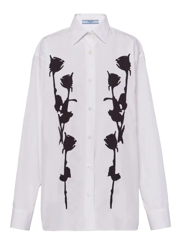 Prada Embroidered Poplin Shirt - White