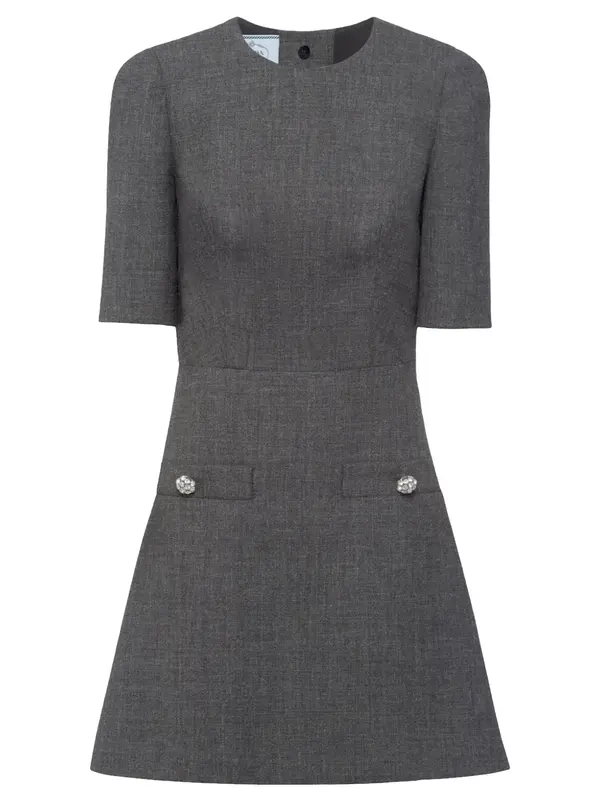 Prada Button-embellished Wool Minidress - Grey