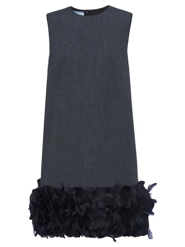 Prada Wool Minidress With Petal Trim - Grey