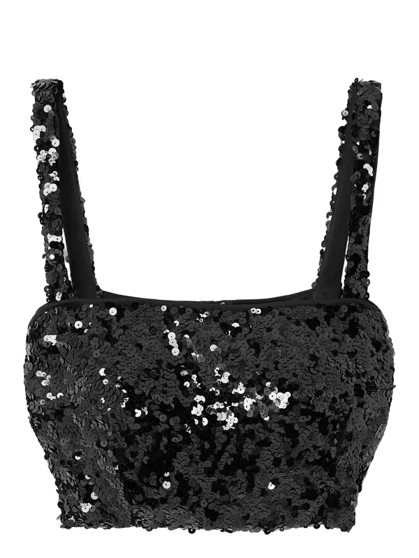Dolce & Gabbana Cropped Sequined Stretch-tulle Bustier Top - Black