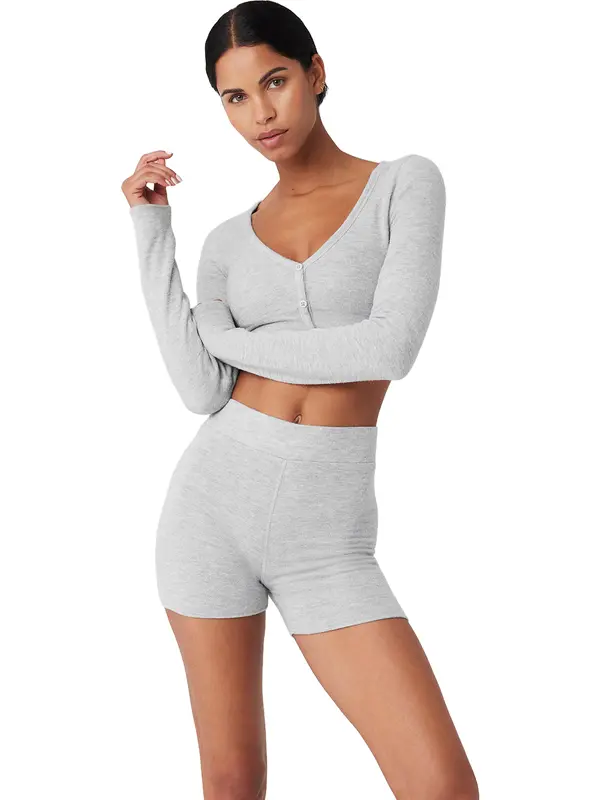 Alo Yoga Lux Cropped Me Time Cardigan Top - Athletic Heather Grey