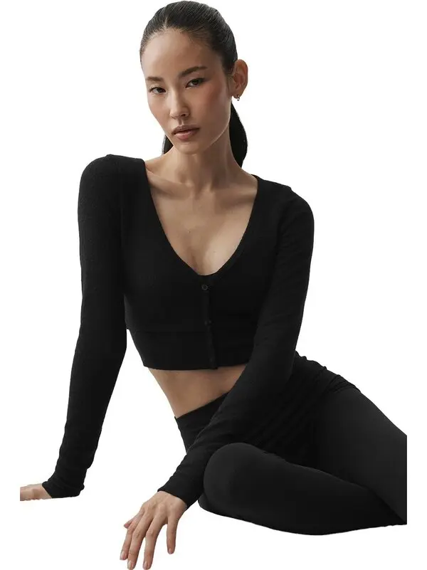 Alo Yoga Lux Cropped Me Time Cardigan Top - Black