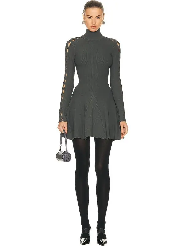 Alaïa Long Sleeve Turtleneck Dress - Asphalte