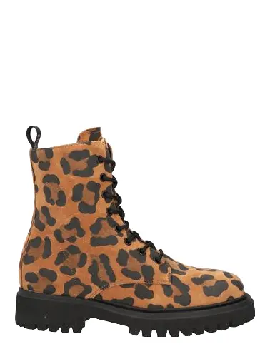 Roberto Cavalli Leopard Print Ankle Combat Boots - Beige