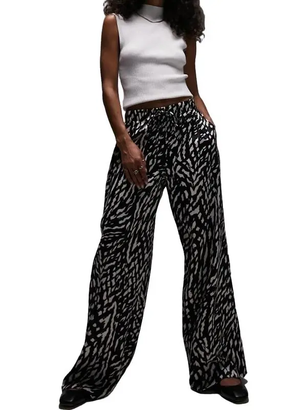 Topshop Satin Wide Leg Drawstring Pants - Black Multi