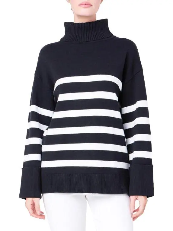 English Factory Stripe Turtleneck Sweater - Black/ White