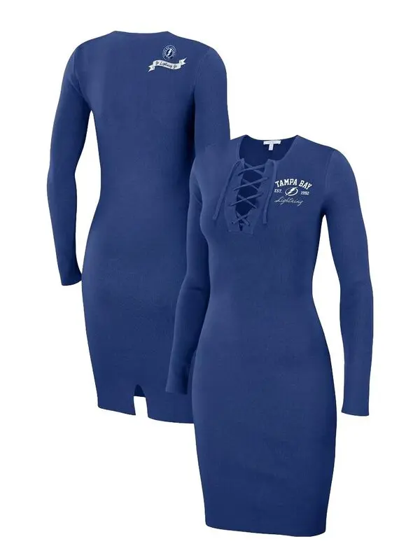 WEAR BY ERIN ANDREWS Tampa Bay Lightning Lace-up Ribbed Dress - Blue