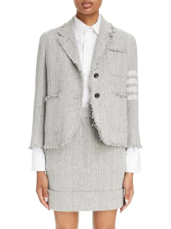 Thom Browne 4-bar Unconstructed Shrunken Tweed Blazer - Medium Grey