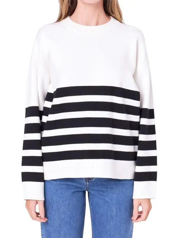 English Factory Stripe Crewneck Sweater - Ivory/black