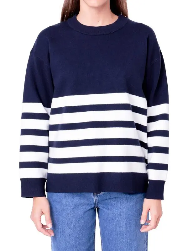 English Factory Stripe Crewneck Sweater - Navy/white