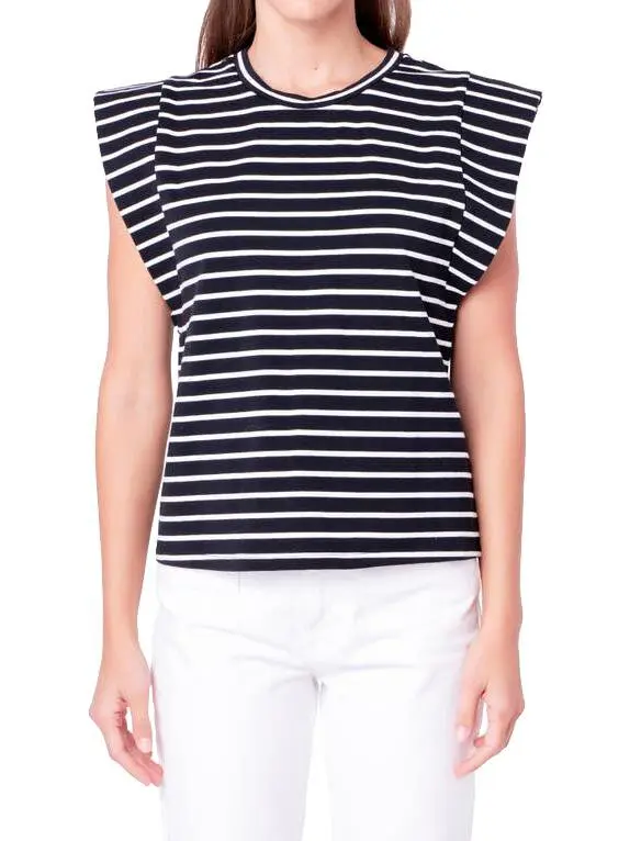 English Factory Stripe Extended Shoulder T-shirt - Black/ White