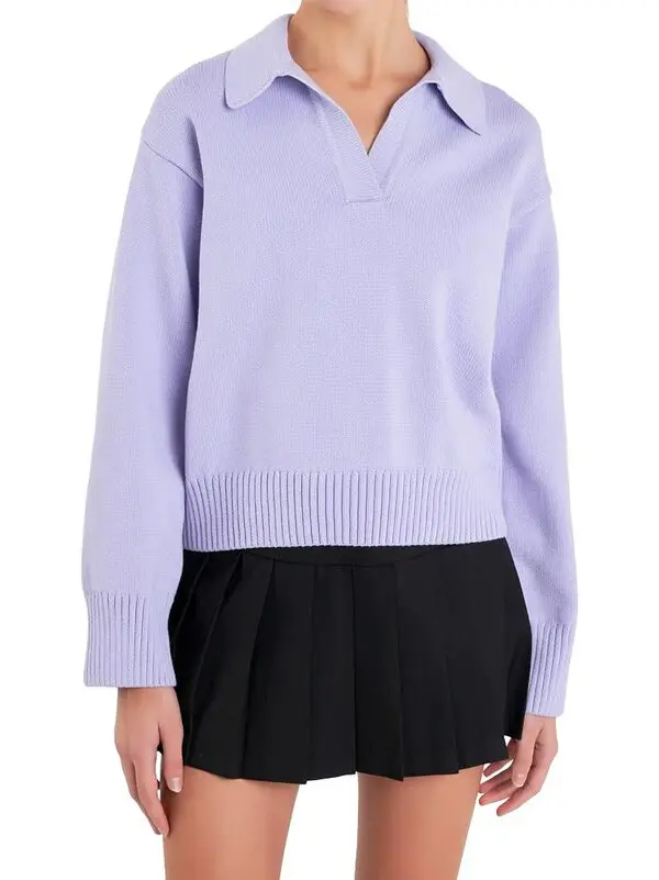 English Factory Ribbed Johnny Collar Sweater - Lilac