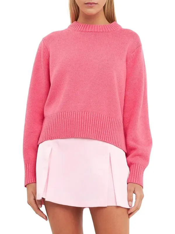 English Factory Crewneck Cotton Blend Sweater - Pink