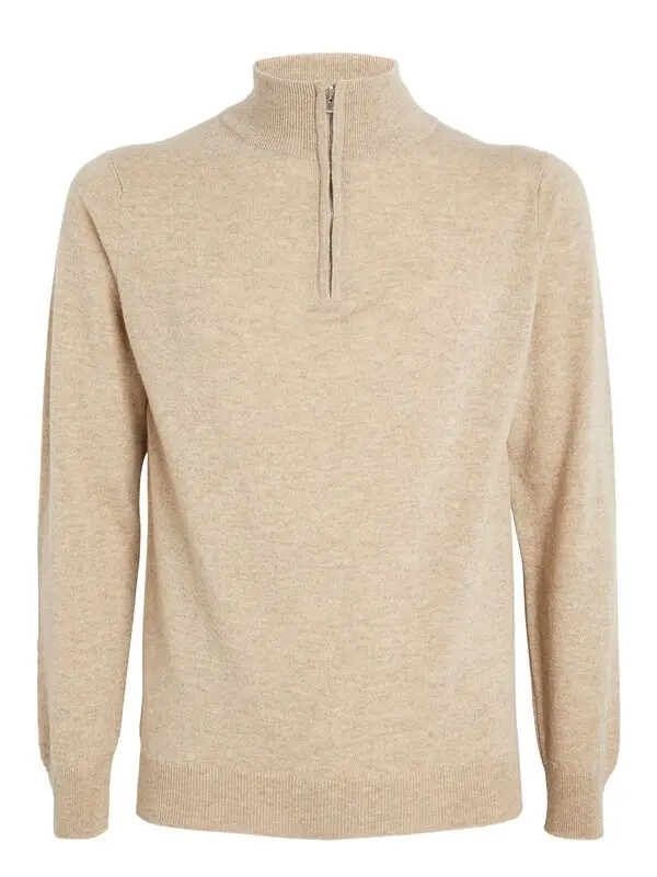 Harrods Cashmere Zip-up Sweater - Beige