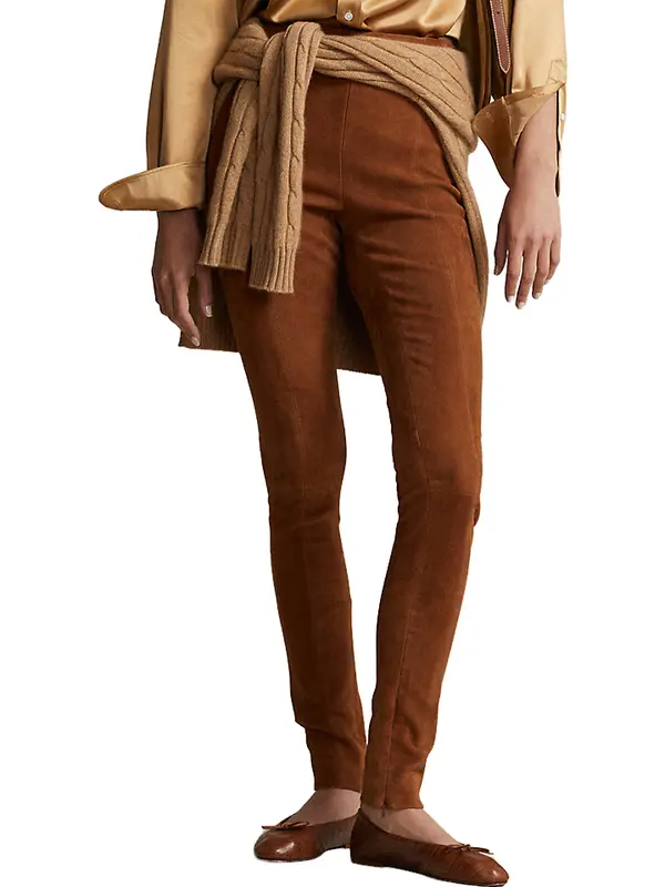 Ralph Lauren Lambskin Suede Pant - Cinnamon