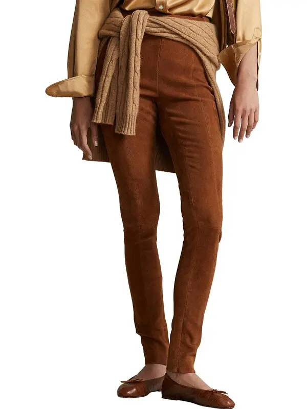 Ralph Lauren Lambskin Suede Pant - Cinnamon