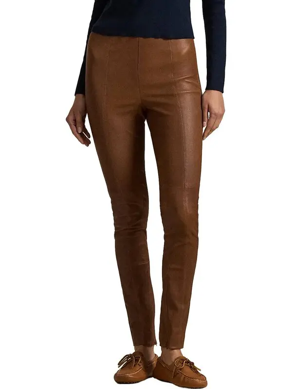 Ralph Lauren Lambskin Side-zip Pant - Luggage Brown
