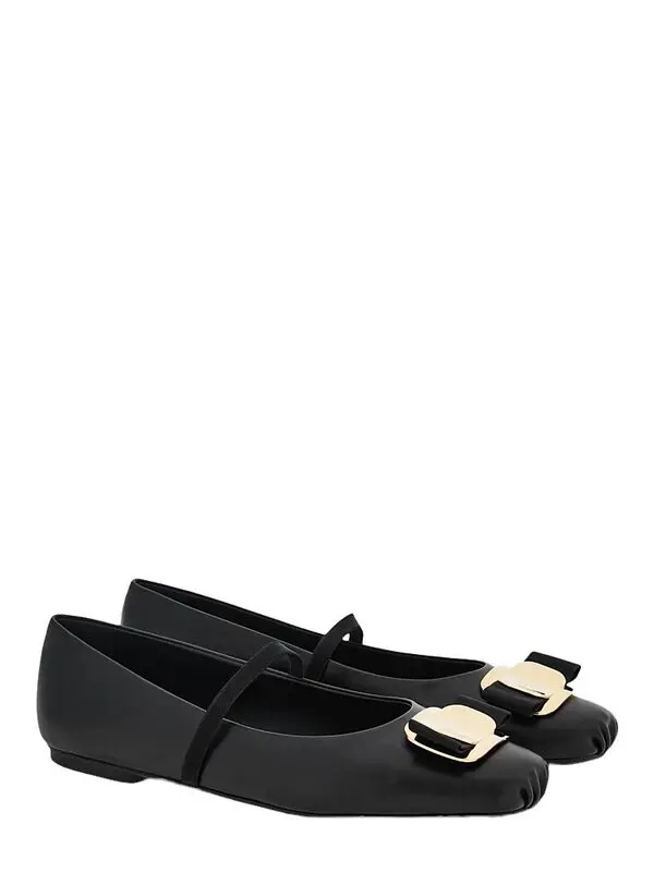 FERRAGAMO Zina Bow Mary Jane Ballet Flats - Black