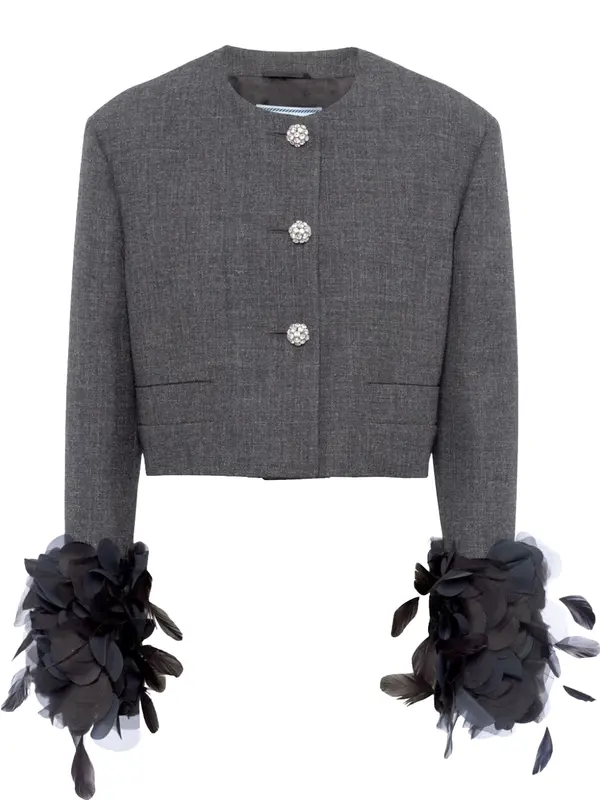 Prada Feather-trim Wool Jacket - Grey