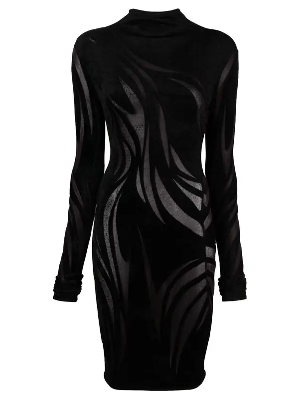 MUGLER Sheer Chenille Minidress - Black