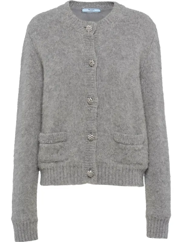 Prada Crystal-button Cashmere Cardigan - Grey