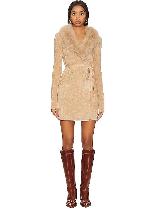 Majorelle Candella Faux Fur Wrap Dress - Beige