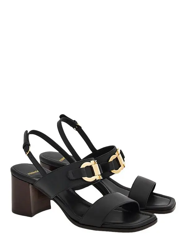 FERRAGAMO Lou Gancini Block Heel Sandals - Black