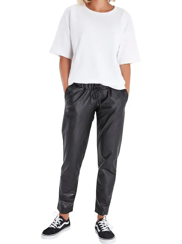 ACCOUCHEE Faux Leather Maternity Jogger Pants - Black