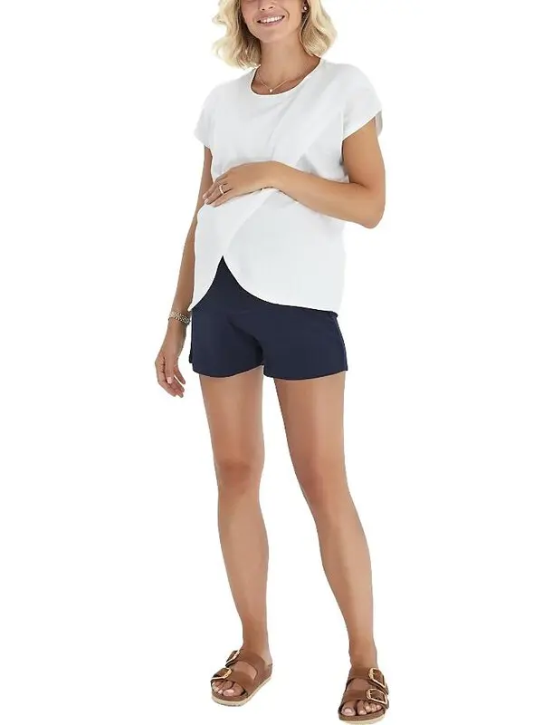 ACCOUCHEE Foldover Waistband Maternity Shorts - Navy Blue
