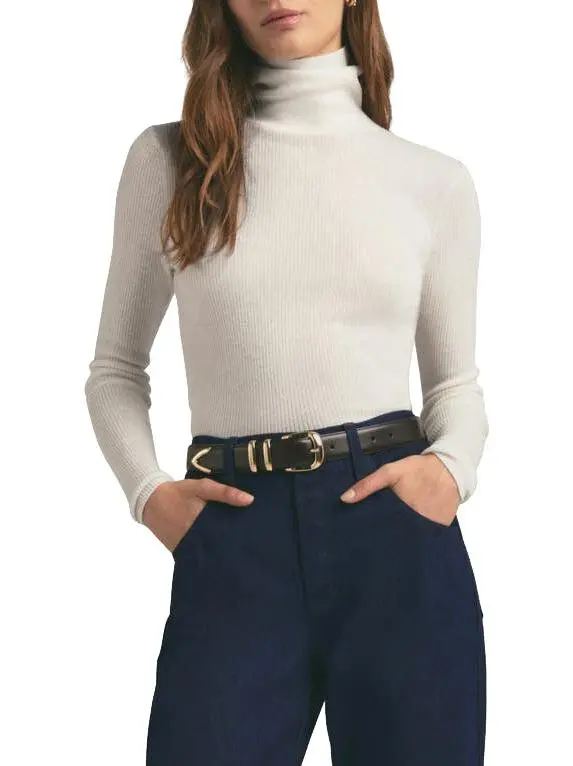 FAVORITE DAUGHTER Amelia Rib Merino Wool Turtleneck Top - Ivory