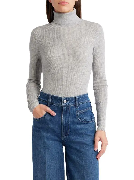 FAVORITE DAUGHTER Amelia Rib Merino Wool Turtleneck Top - Melange Grey