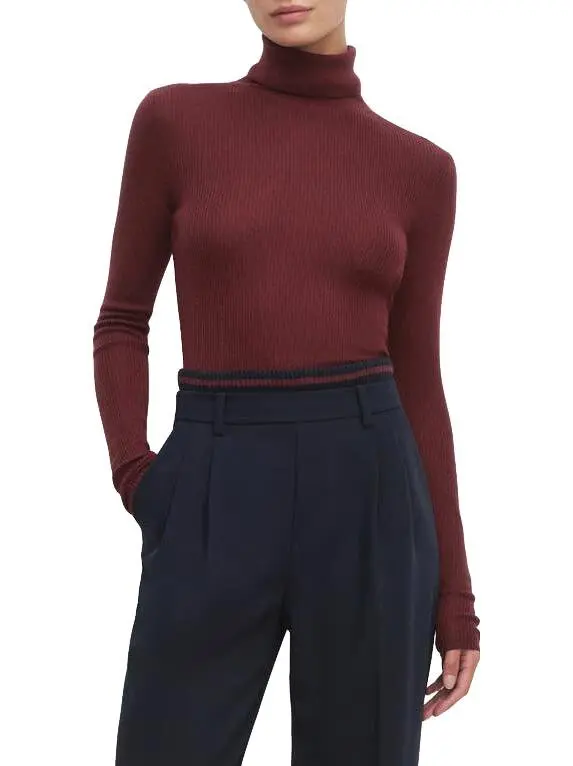 FAVORITE DAUGHTER Amelia Rib Merino Wool Turtleneck Top - Vino